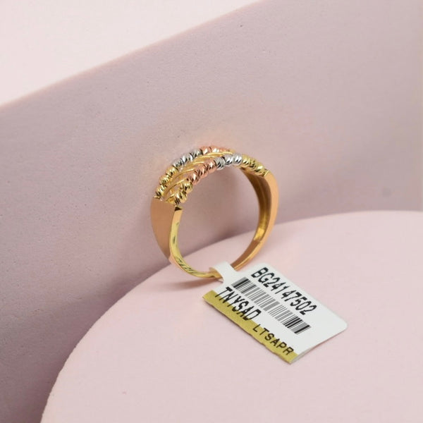 *LIMITED* Real 18K Gold - Two Line Tri Color Ball Ring – Sana Jewellers